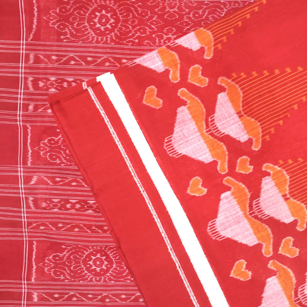 Blush and Red Pepper Sambalpuri Cotton Saree - BV